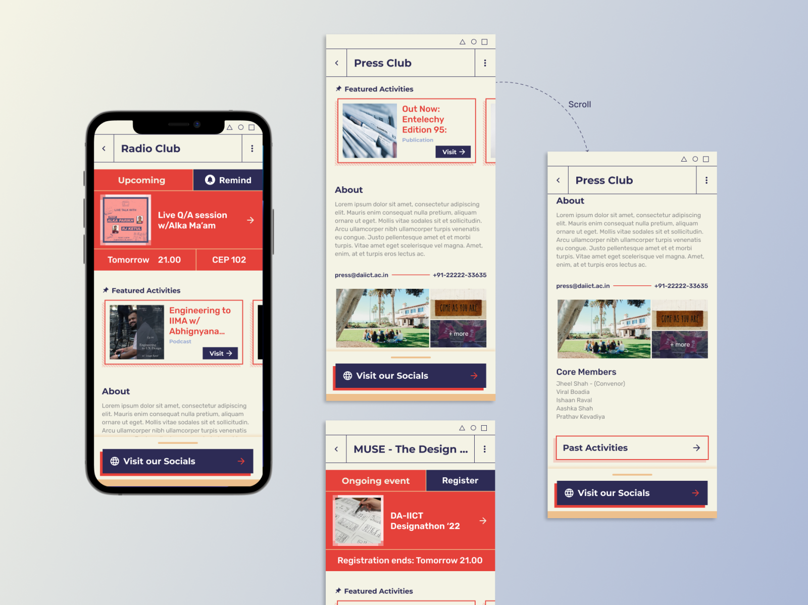 Club pages - College activities app by Parth Katrodiya on Dribbble