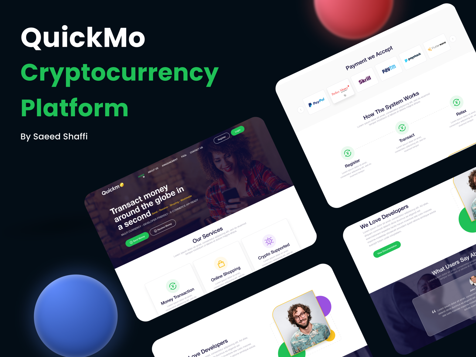QuickMo Cryptocurrency Platform Landing Page by Saeed Shaffi on Dribbble