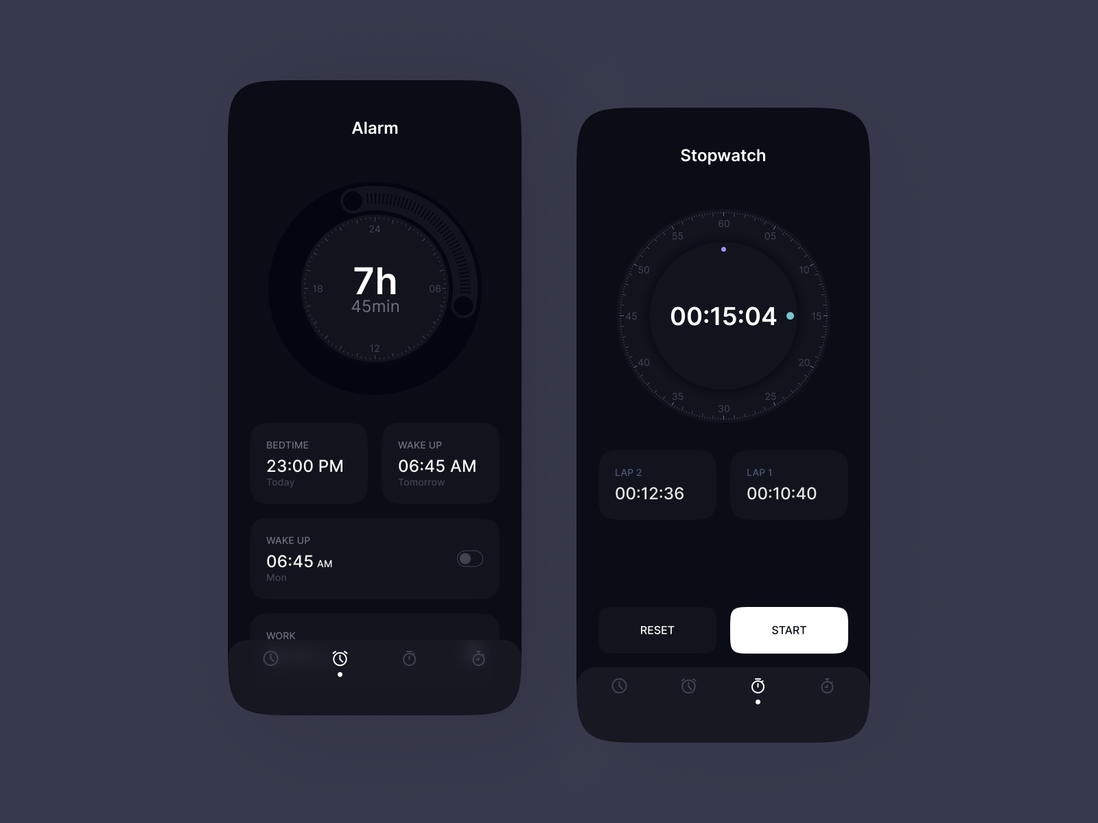 Alarm Stopwatch UI Design Dark by Guoo on Dribbble