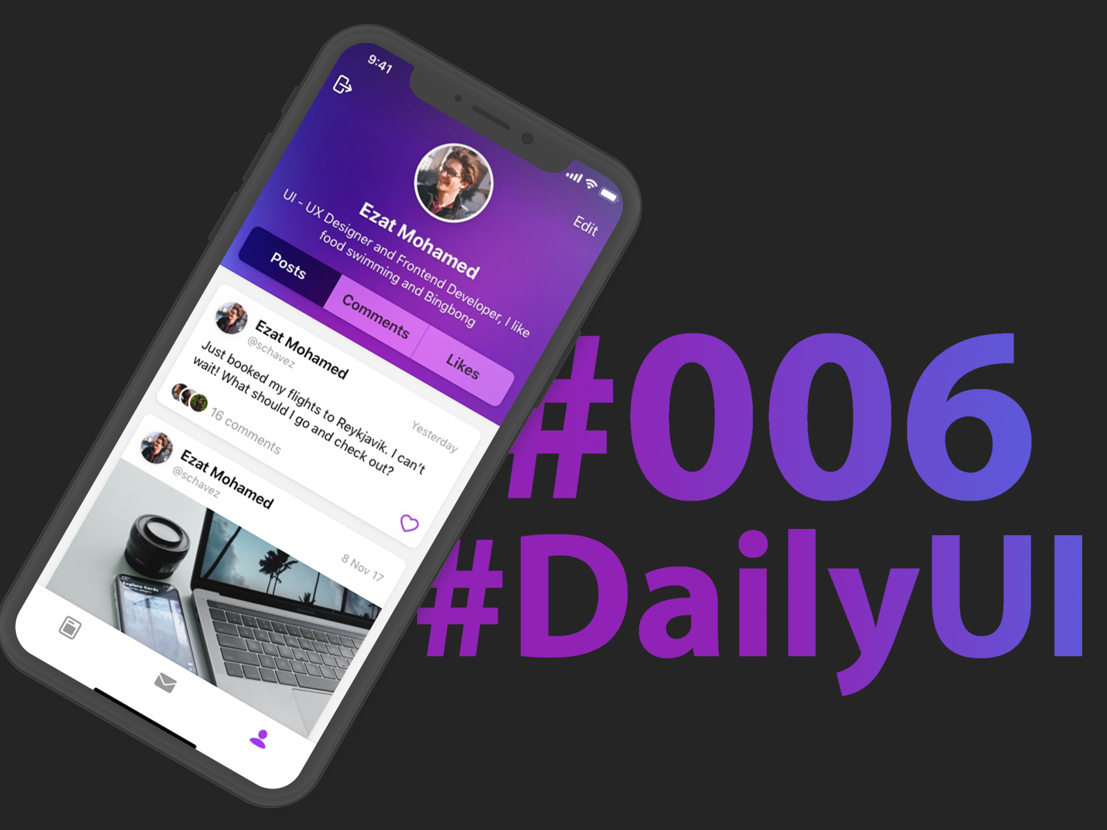 Daily UI #006 - User Profile by Ezat mohamed on Dribbble