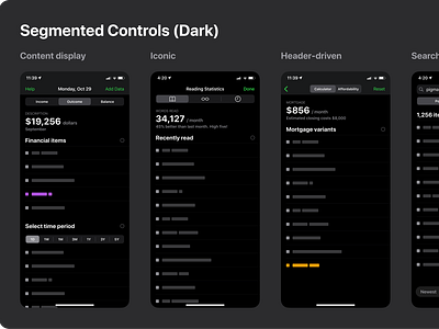 Figma iOS mobile app kit - Segmented controls UI design by Roman Kamushken for Setproduct on ...