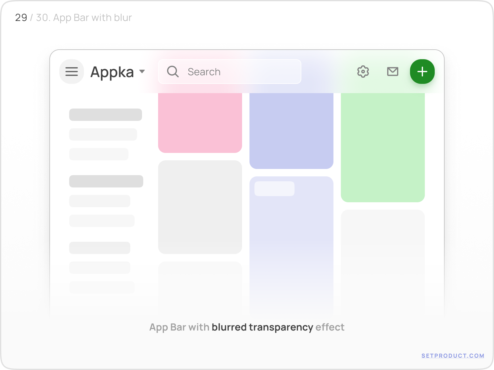 App Bar UI design blurred by Roman Kamushken for Setproduct on Dribbble