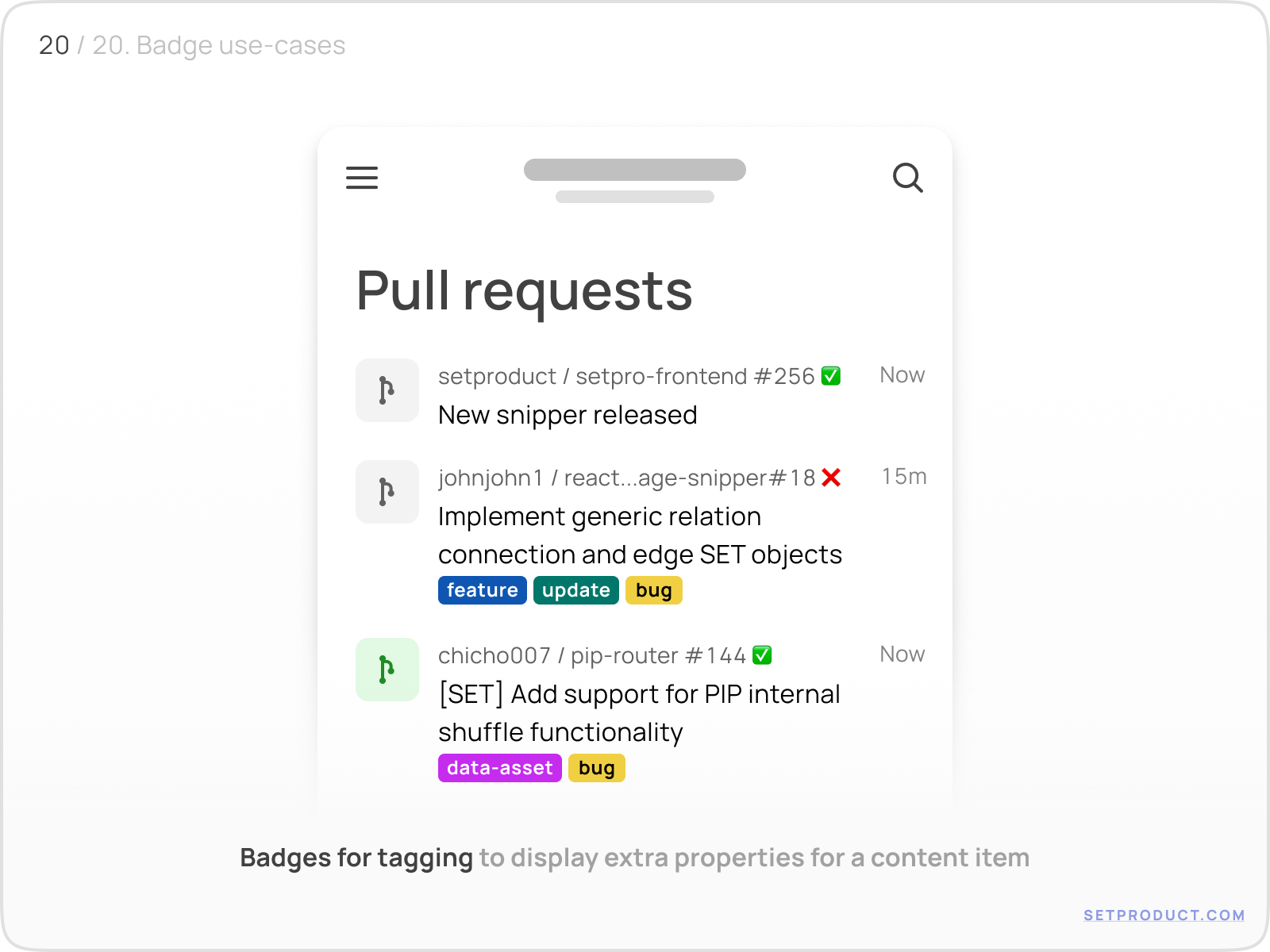 Badge (aka Tag) UI design exploration by Roman Kamushken for Setproduct ...