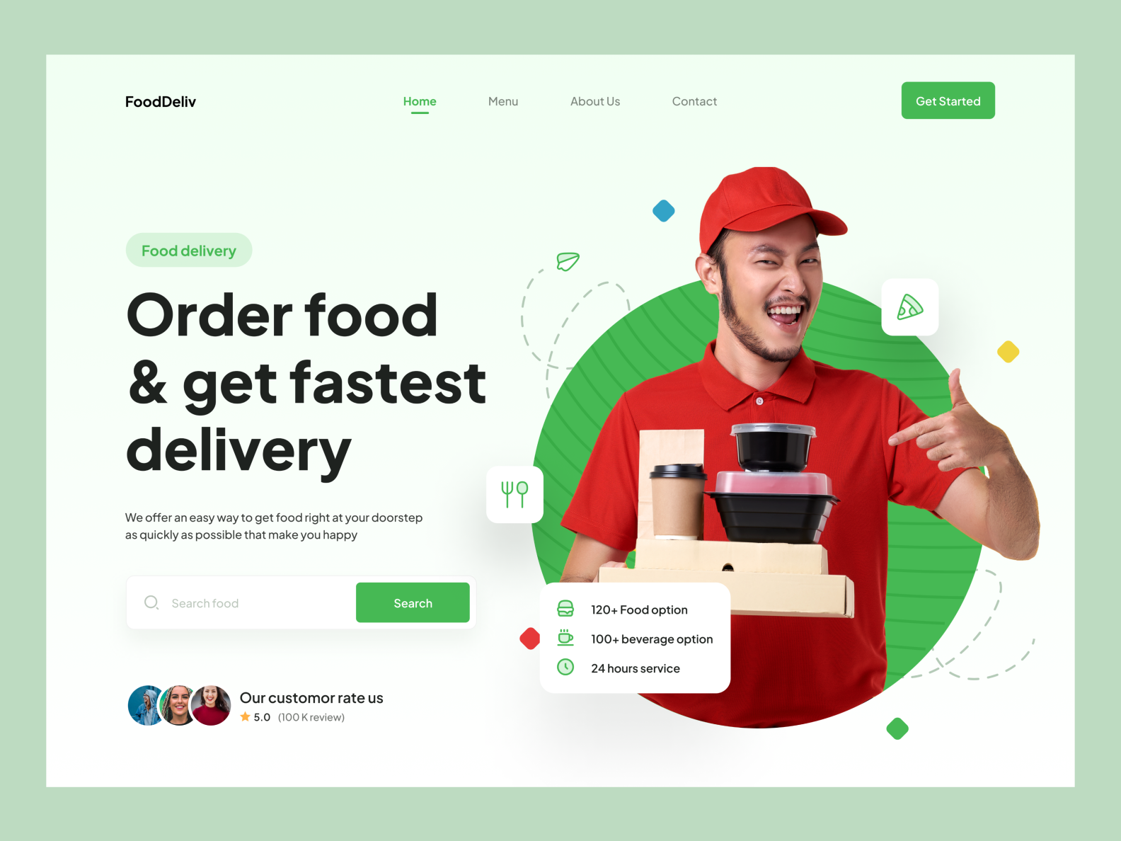 Hero section for Food Delivery landing page by Parman on Dribbble