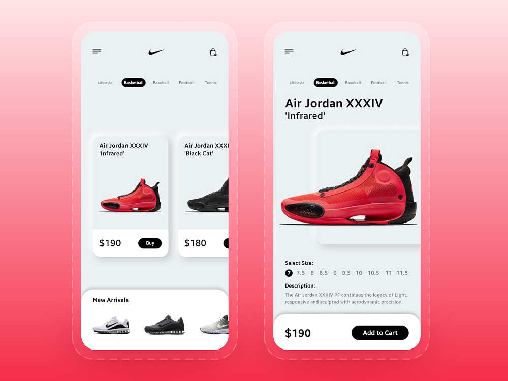 Nike - App UI by Chaitanya Vishrojwar on Dribbble