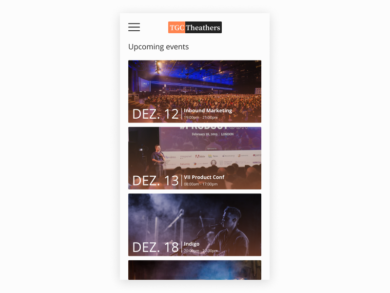 Daily UI | Challenge #70 | Event Listing by Martin Patz on Dribbble