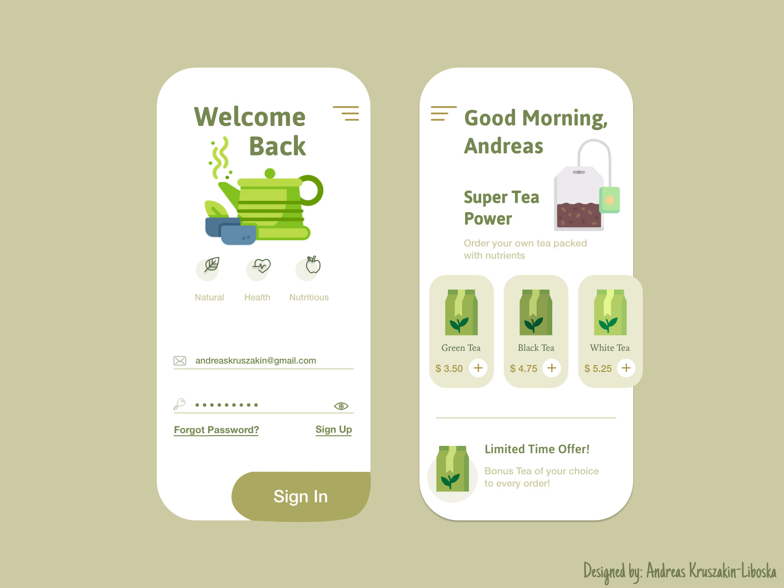 Tea App by Andreas Kruszakin-Liboska on Dribbble