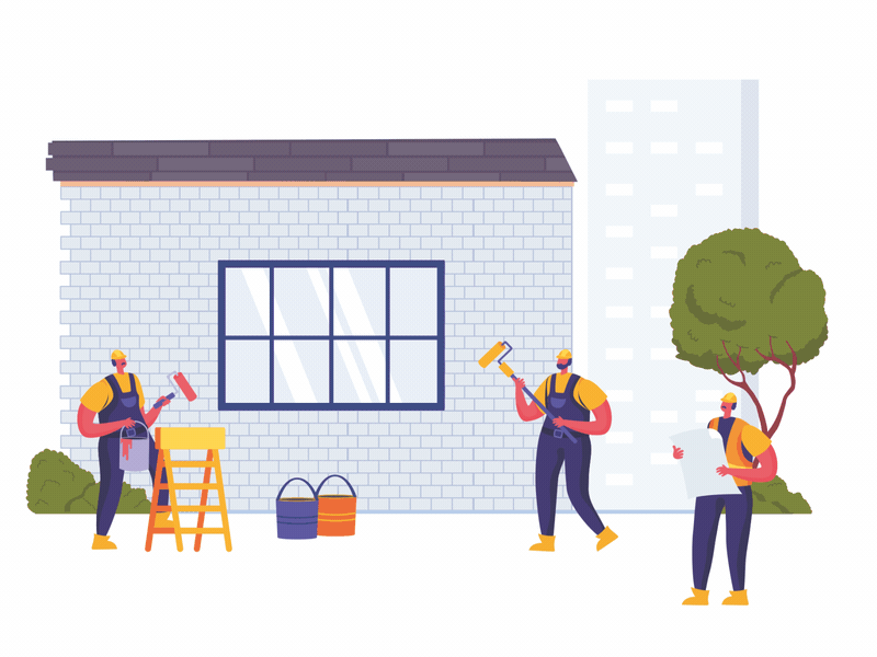 Painters paint the house, facade work. Lottie animation by Dima Oris on ...