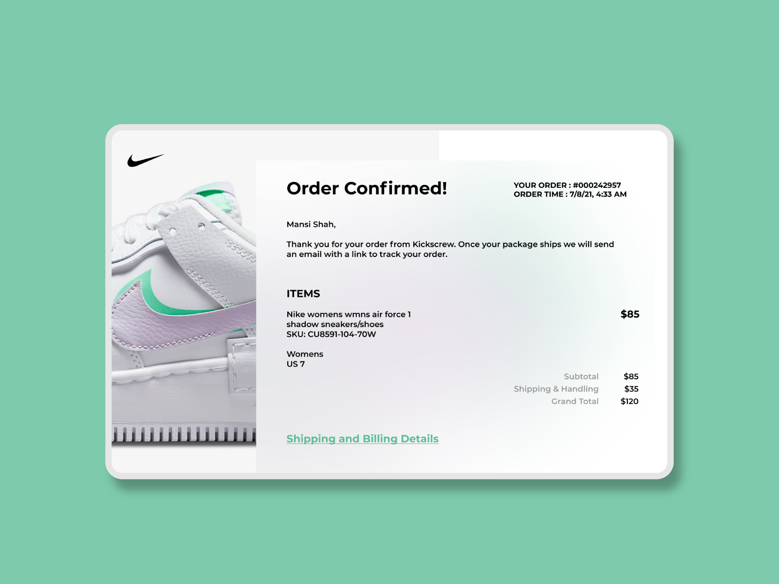 Daily UI 017 - Email Receipt by Mansi Shah on Dribbble