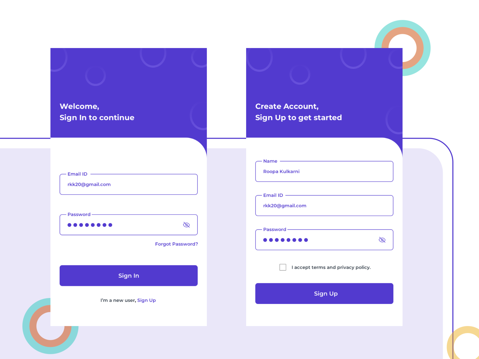 Sign In & Sign Up screens by Roopa Kulkarni on Dribbble