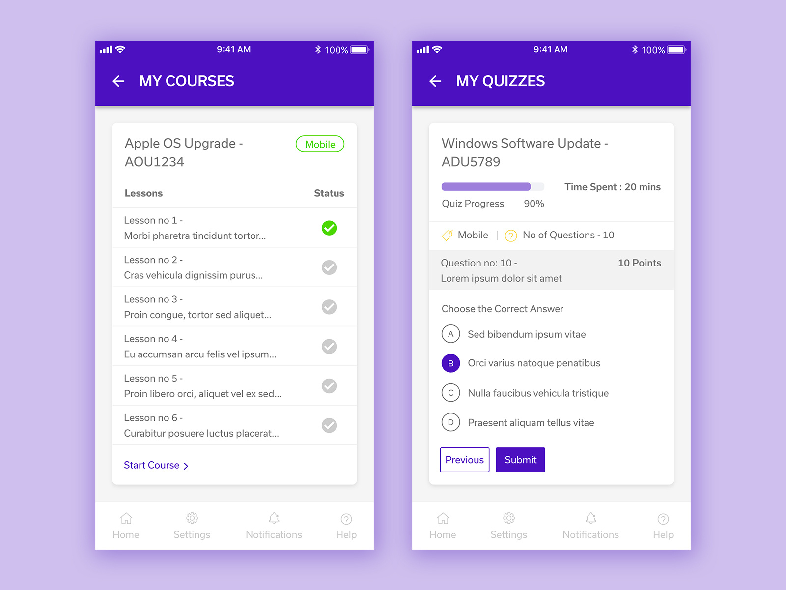 Course & Quiz Screen Design by Suraj Shettigar on Dribbble