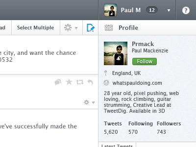 TweetDig Userarea - Profile View by Paul Mackenzie on Dribbble