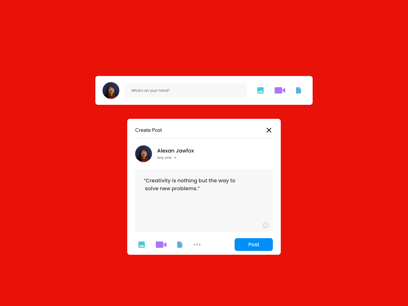 Social post ui component by Srinivasulu Palle on Dribbble