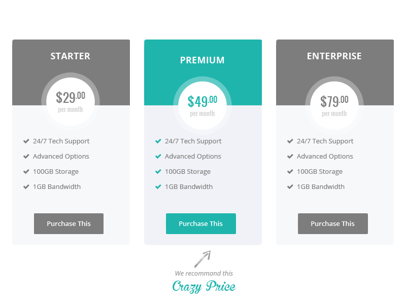 Bucket Admin Price Table by Theme Bucket on Dribbble