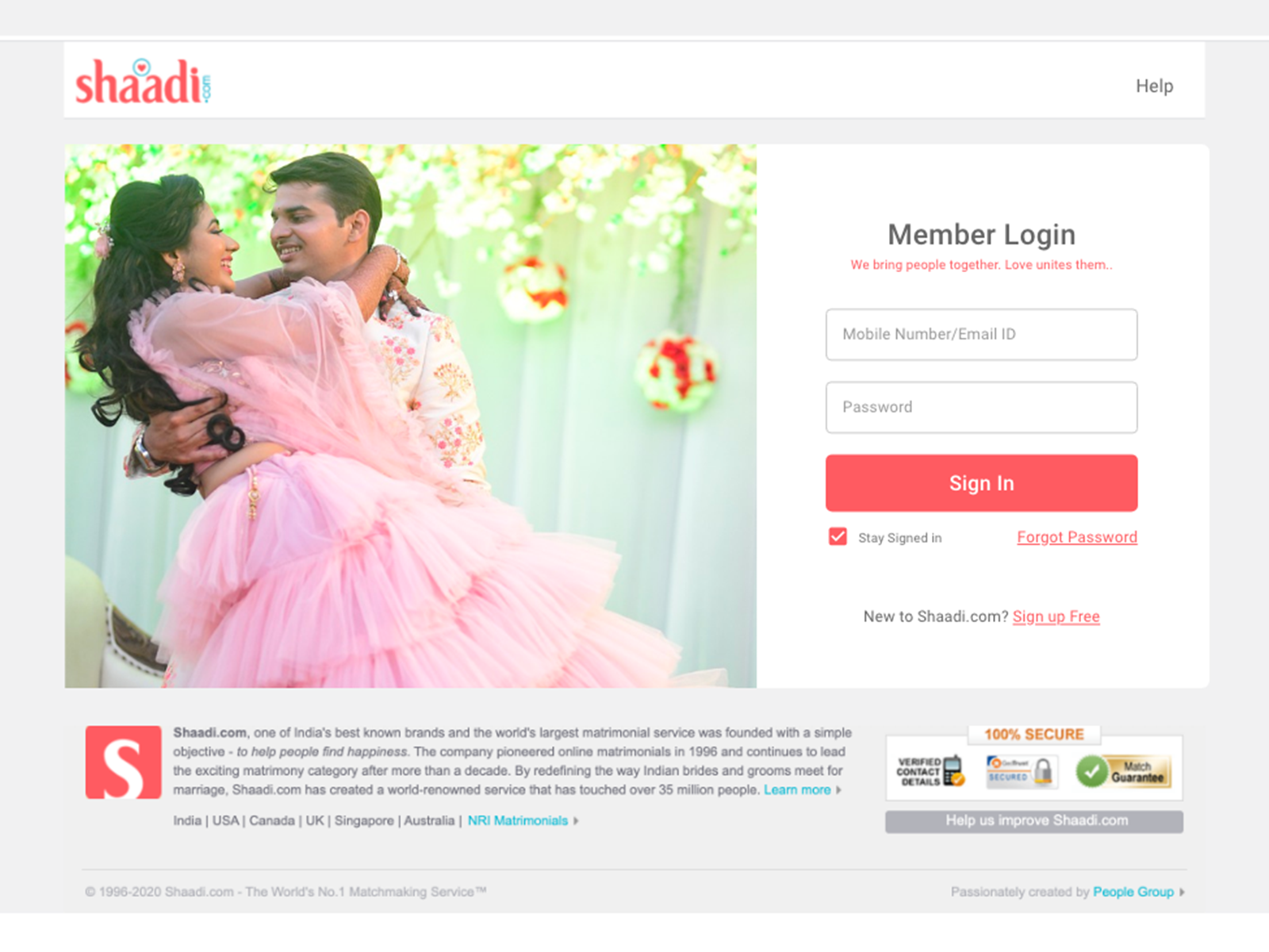 Shaadi.com member login page re-design by vinod singh on Dribbble