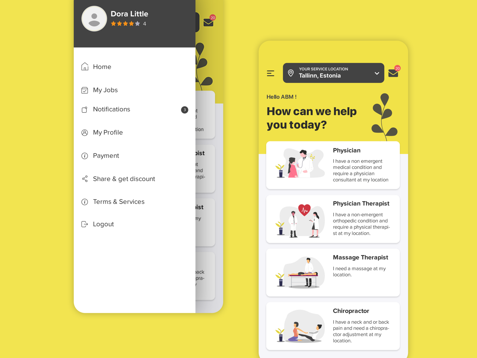 Health App Home Screen and Side Menu by Basit Masood on Dribbble