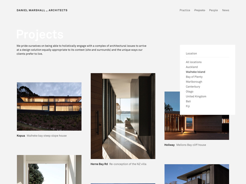 DMA projects index with filter by Benek Lisefski on Dribbble