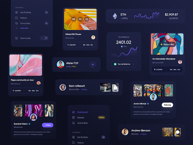 NFT Dashboard Project Component Interaction by UnArshia for Piqo Studio ...