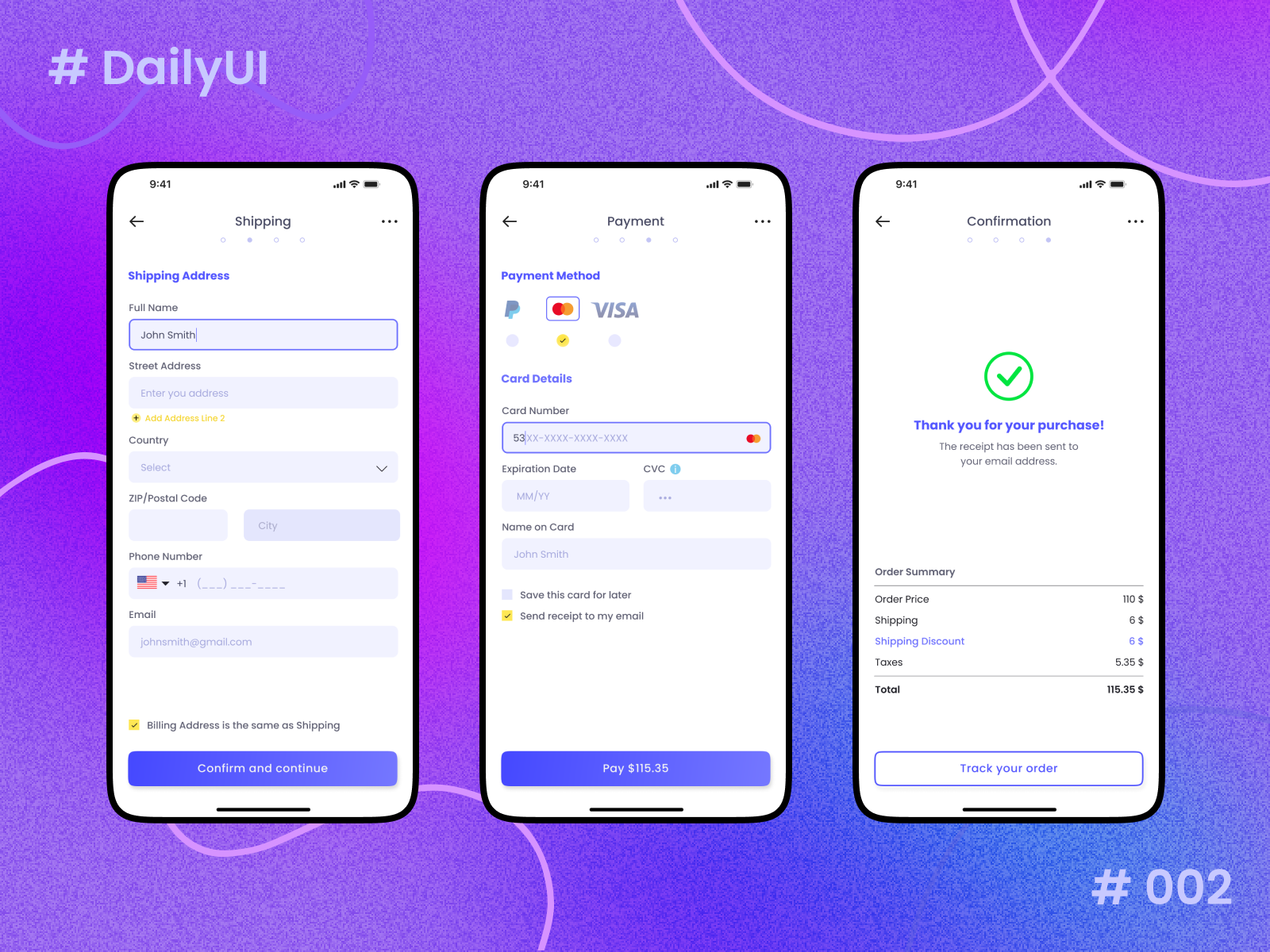 DailyUI 002 Checkout by Julie Mash on Dribbble