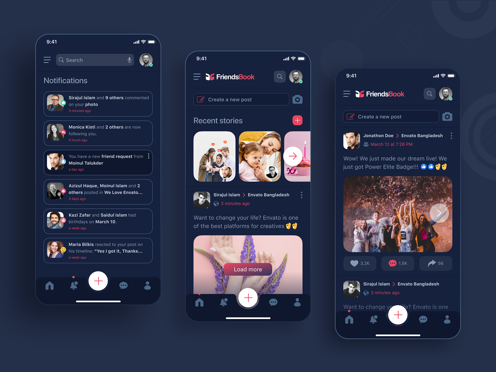 FriendsBook – Social Media Mobile App UI Kit #5 by FrontTheme on Dribbble