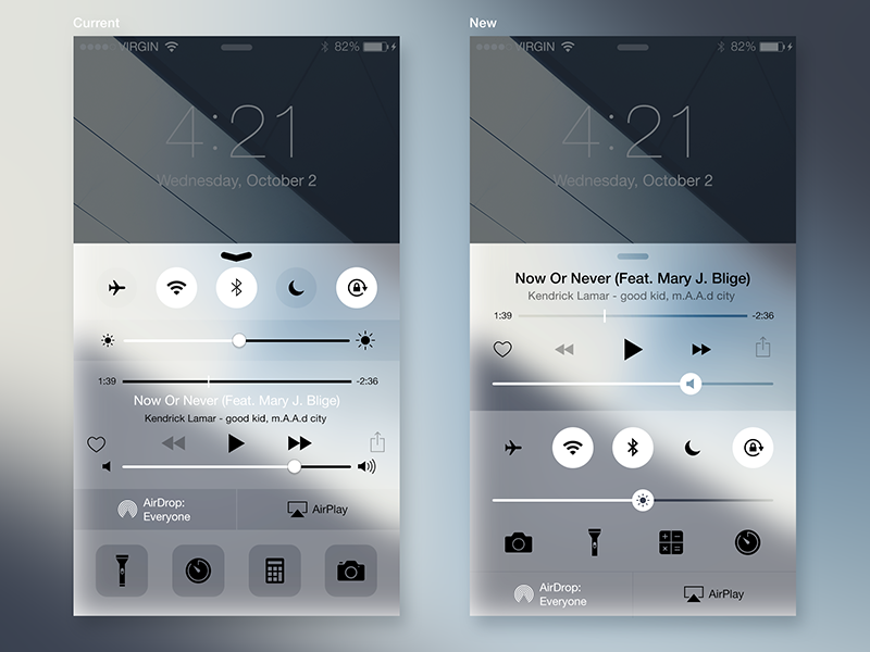 iOS8 Control Center Redesign by Denys Nevozhai on Dribbble