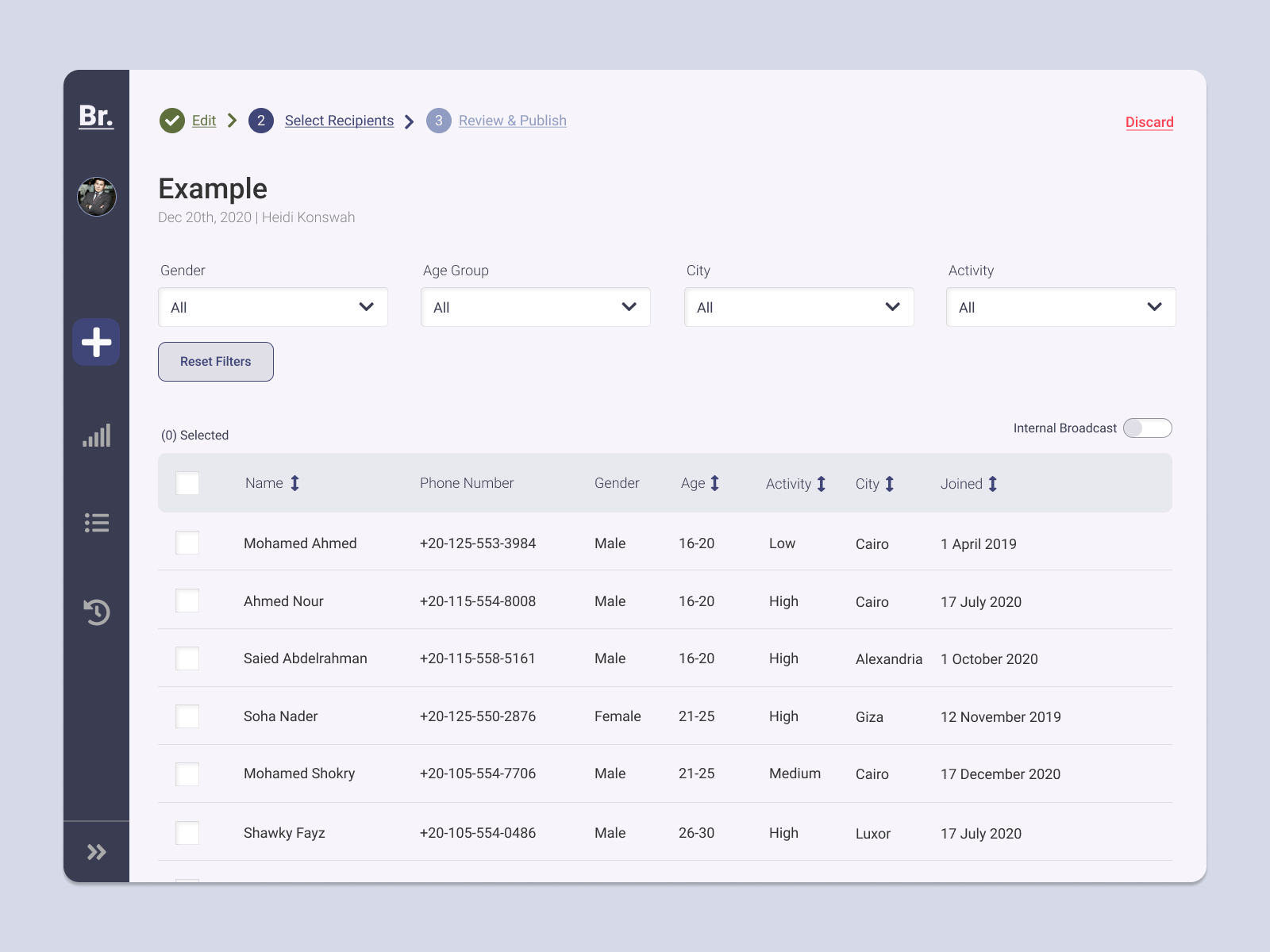 Broadcasting App - Select Recipients by Heidi Konswah on Dribbble