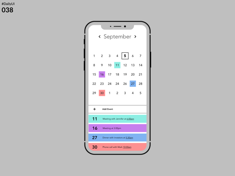DailyUI 038 - Calendar Element by Hannah Hill on Dribbble