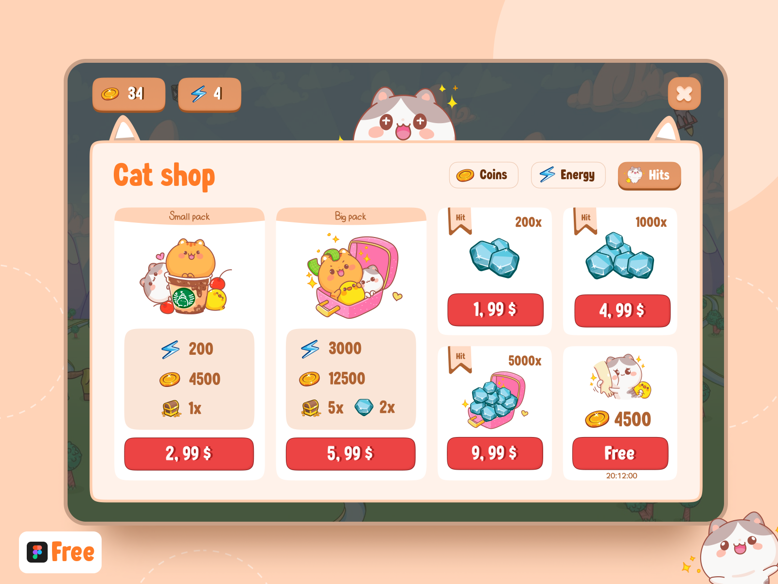 Cute Cat Game Shop Screen Interface + Freebie File Figma by Kari Socol⚡ ...