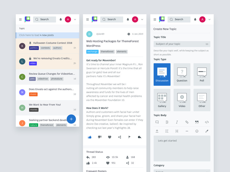 Forum Mobile Pages by Tanmoy Dey on Dribbble