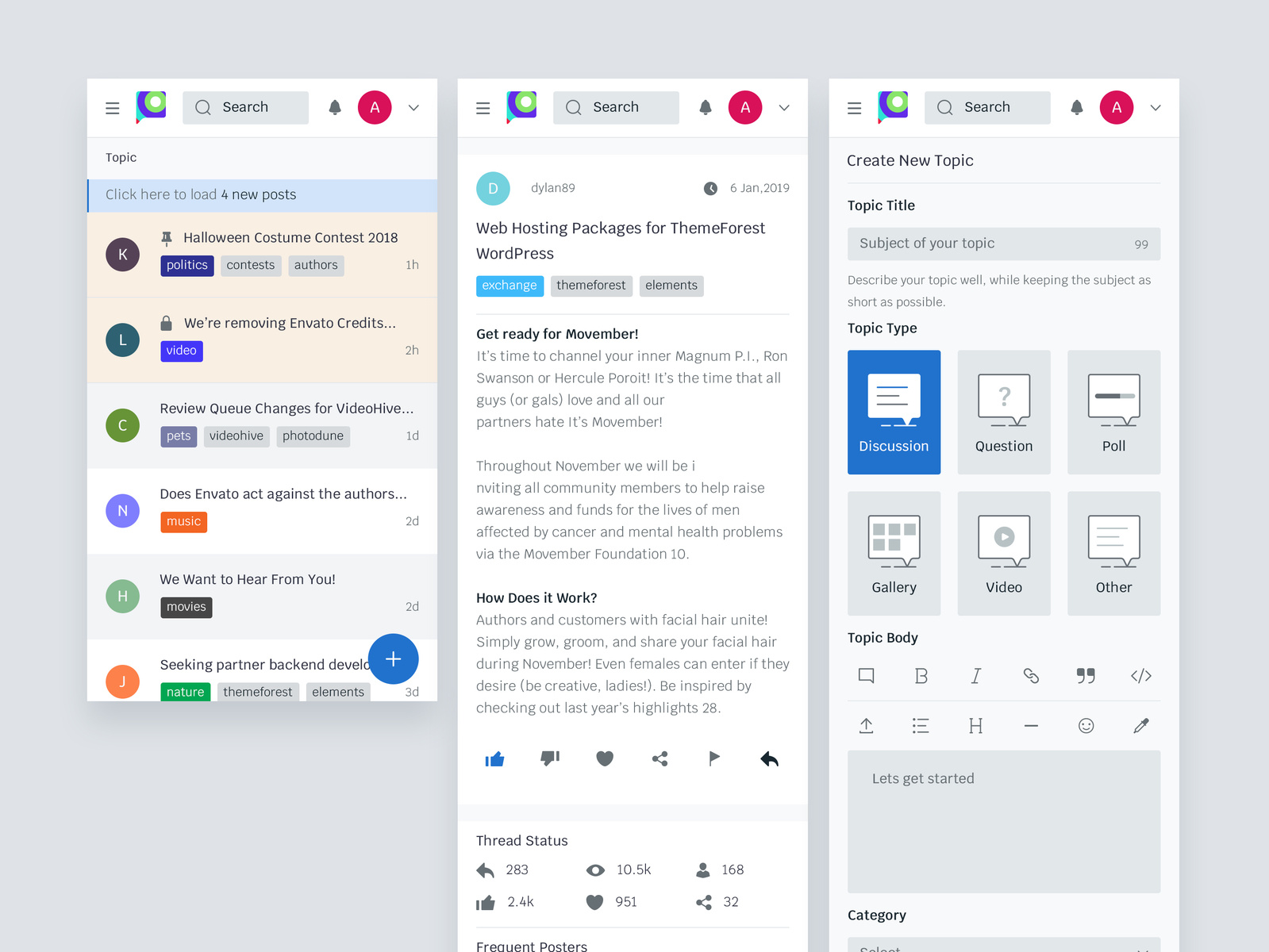 Forum Mobile Pages by Tanmoy Dey on Dribbble