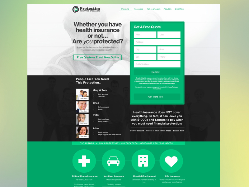 Protectim Insurance / Lead Gen Page by Corey Siegel on Dribbble