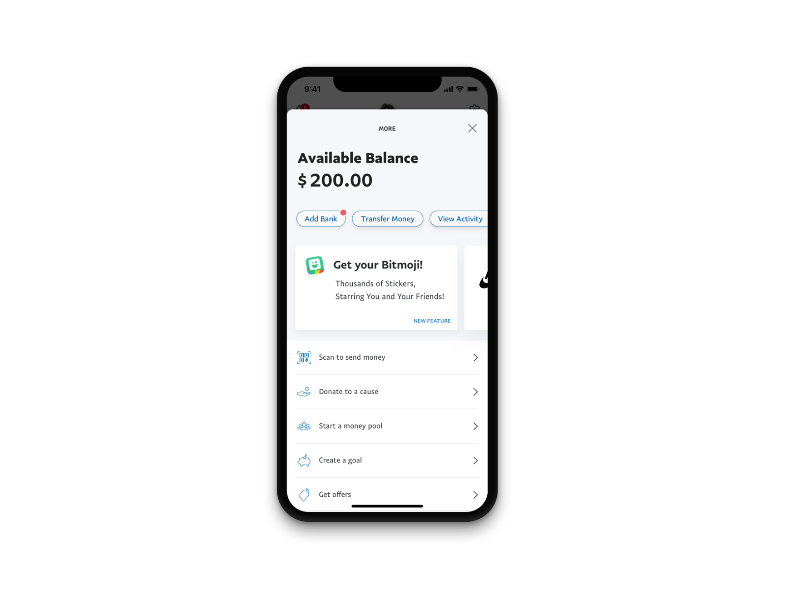 PayPal Mobile app – More Menu redesign by Bryant Skarda on Dribbble