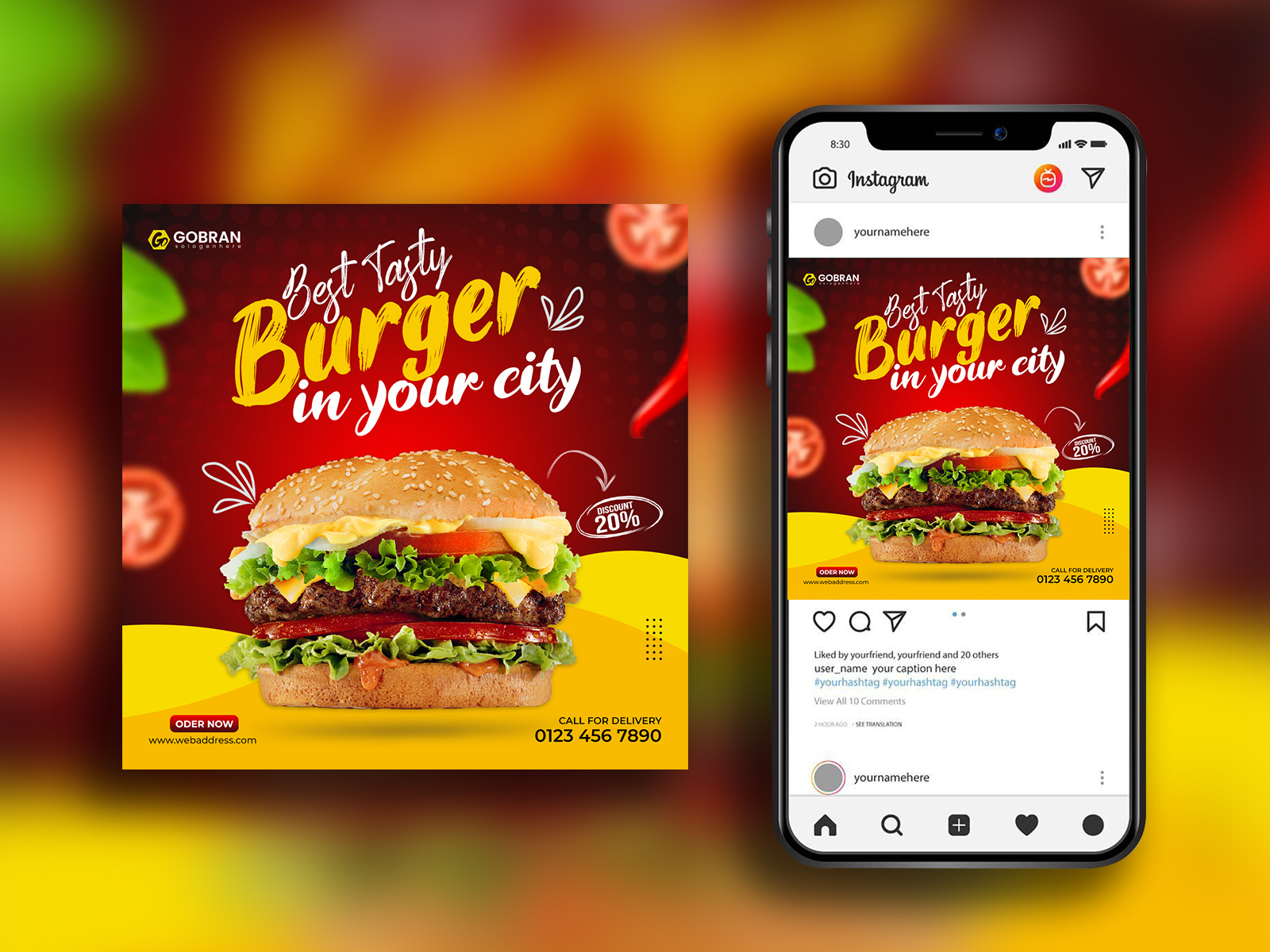 Burger Social Media Post Template Design by Obydullah on Dribbble