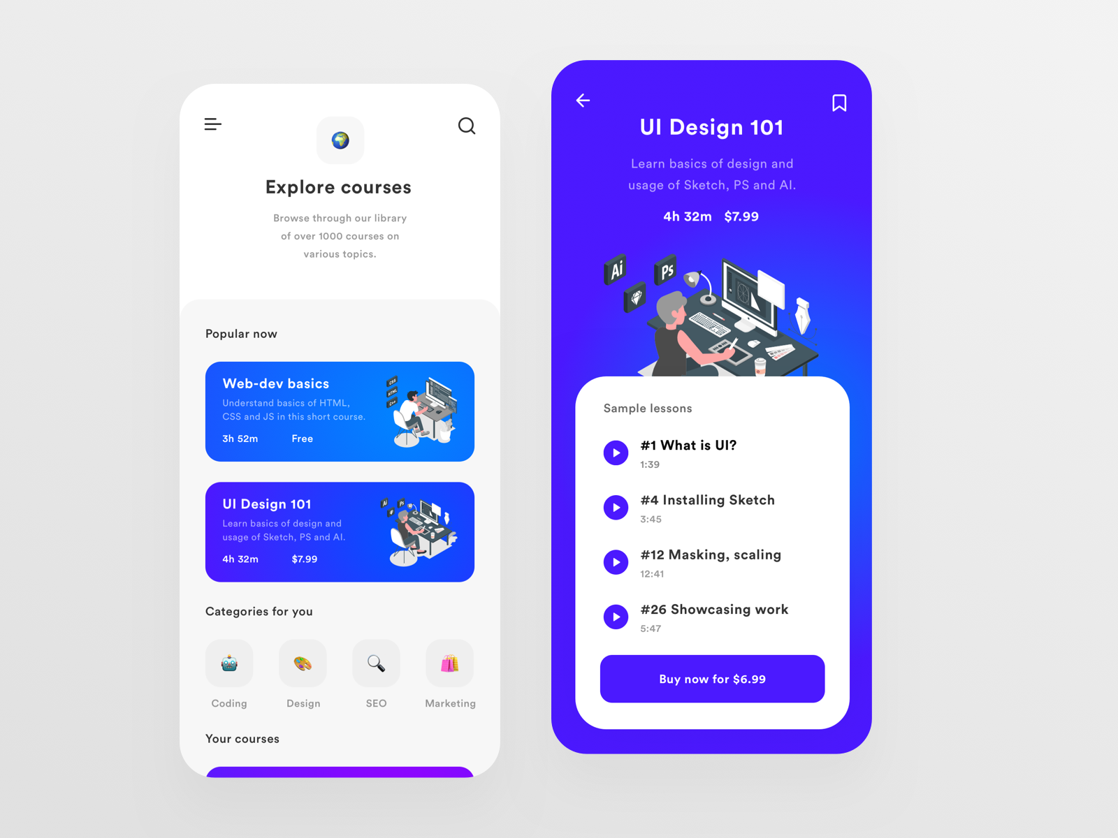 Courses App UI by Michael Filipiuk on Dribbble