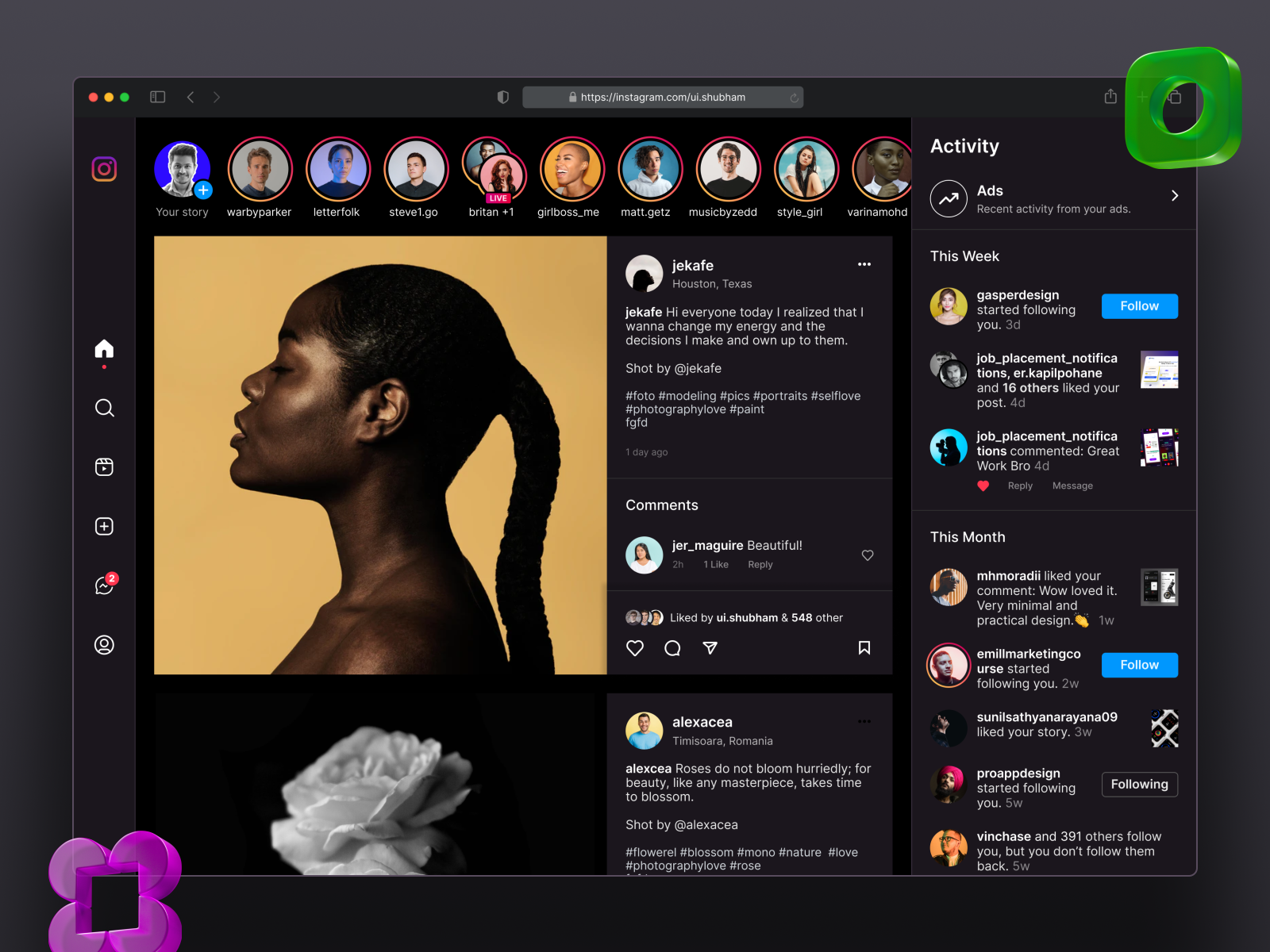 Instagram Redesign Social Media Webapp by Shubham Chaturkar on Dribbble