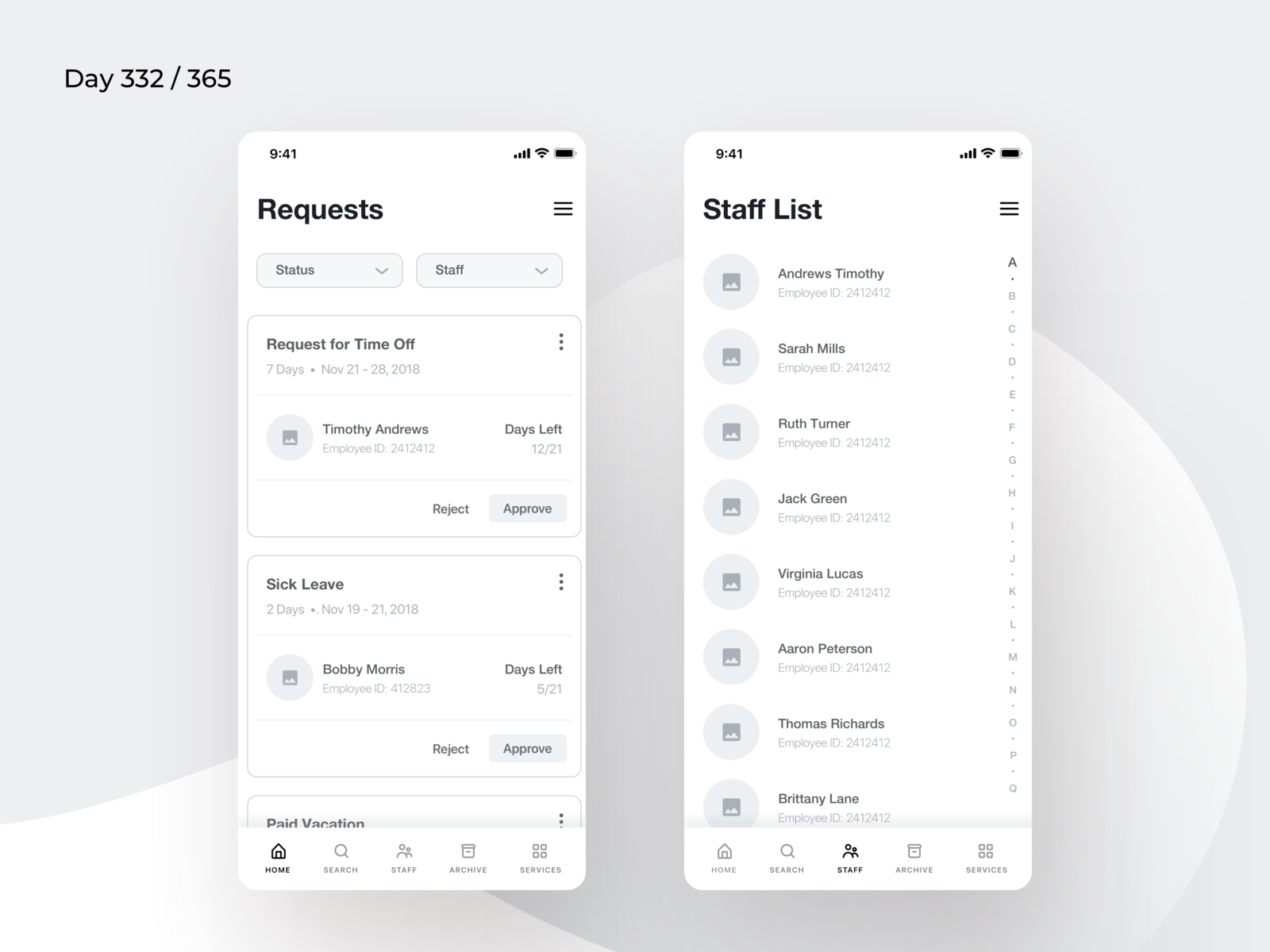 Staff Management App Wireframe | Day 332/365 - Project365 by Kishore on ...
