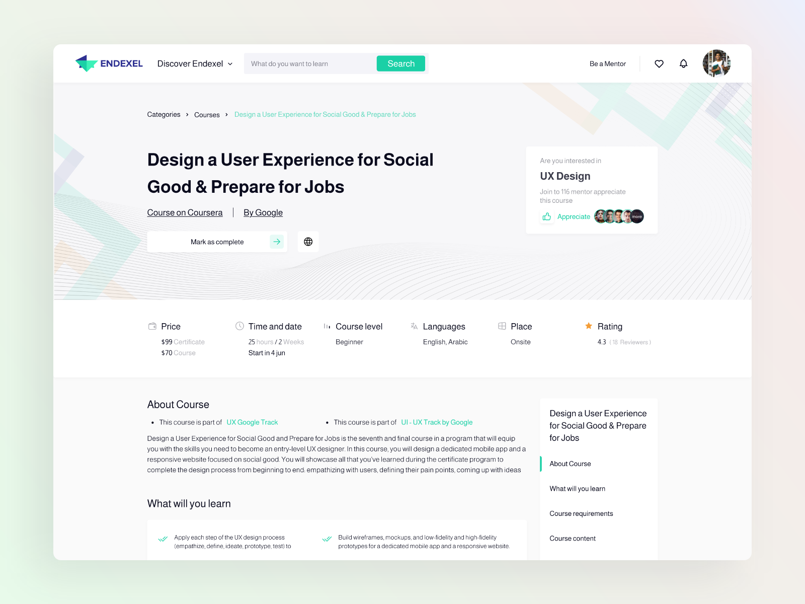 Course details page for E-learning hub by Yahia Hosam🥇 on Dribbble