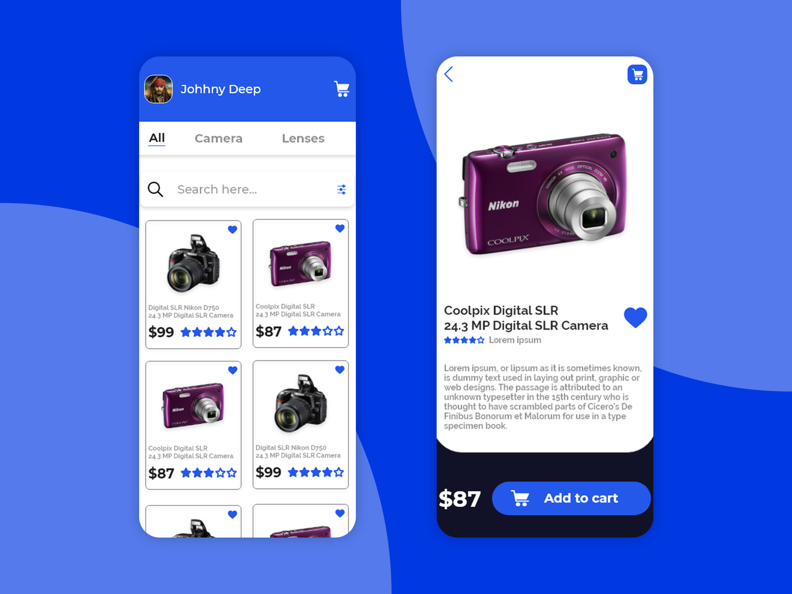 Ecommerce app UI for camera by Dhaval Solanki on Dribbble