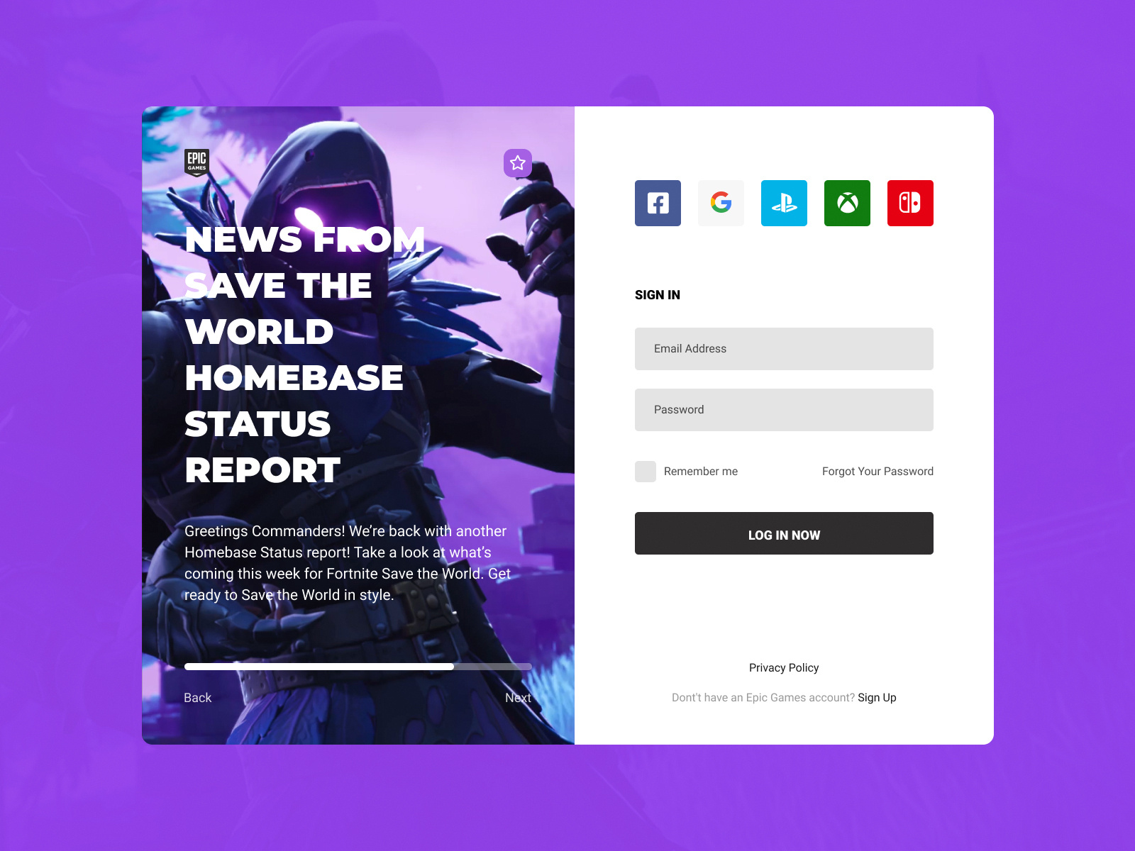 Concept Epic Games | Sign In #3 by Andrey Artamonov on Dribbble