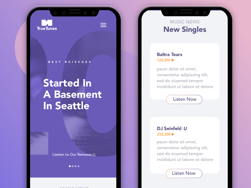 Music Site mobile view by Nick Kassebaum on Dribbble