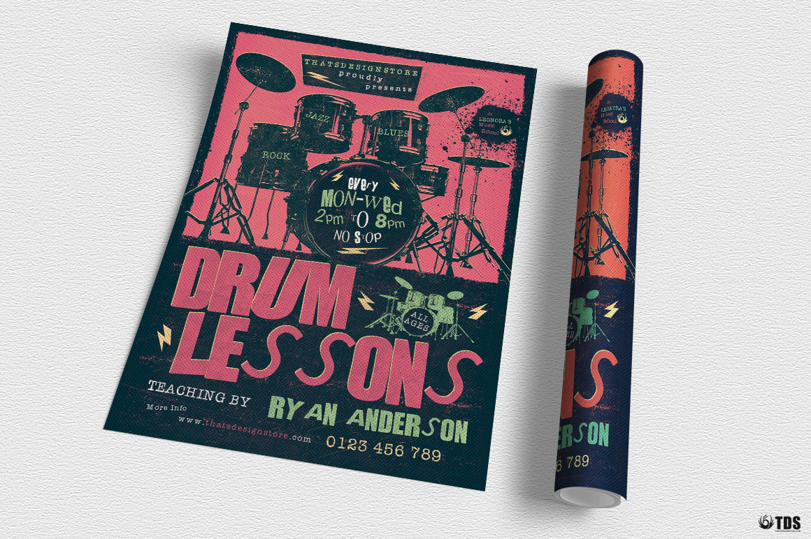 Drum Lessons Flyer Template V2 by Lionel Laboureur for Thats Design ...