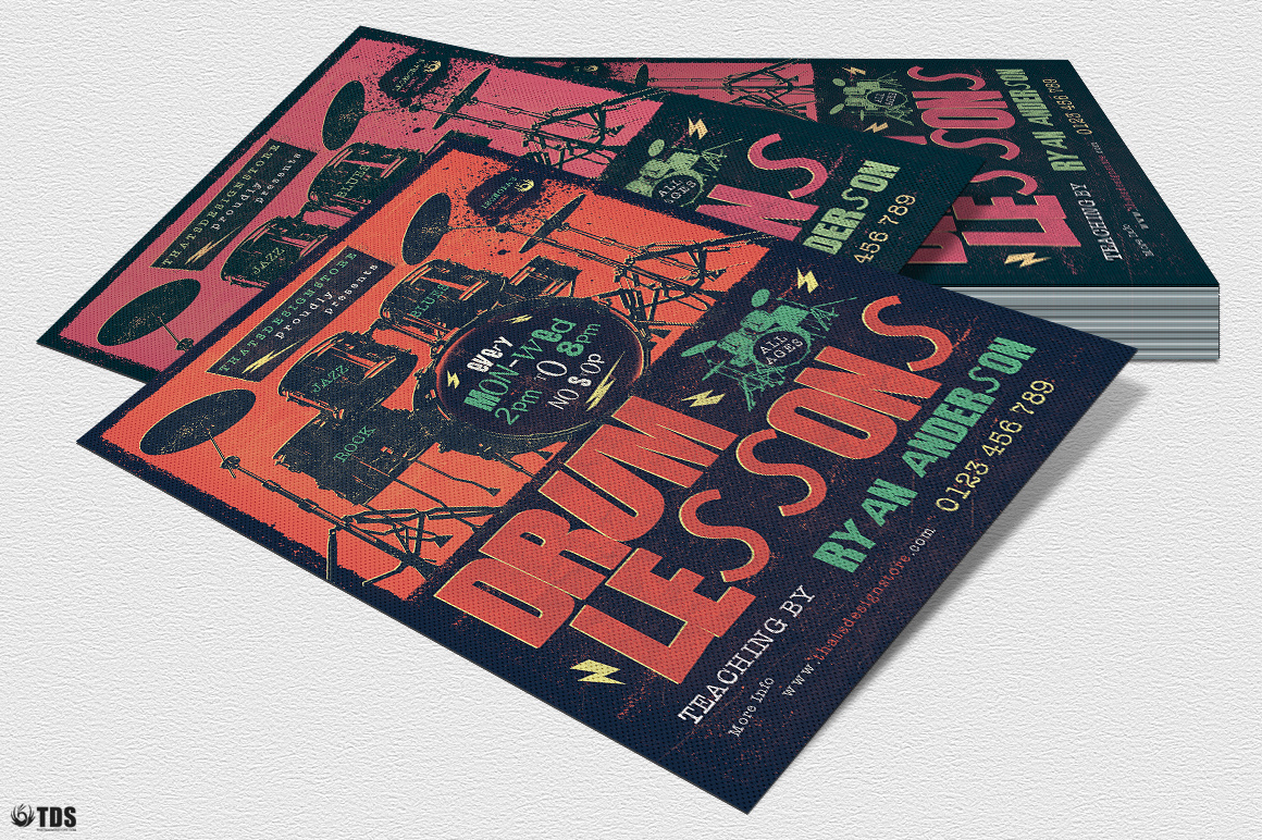 Drum Lessons Flyer Template V2 by Lionel Laboureur for Thats Design Store on Dribbble