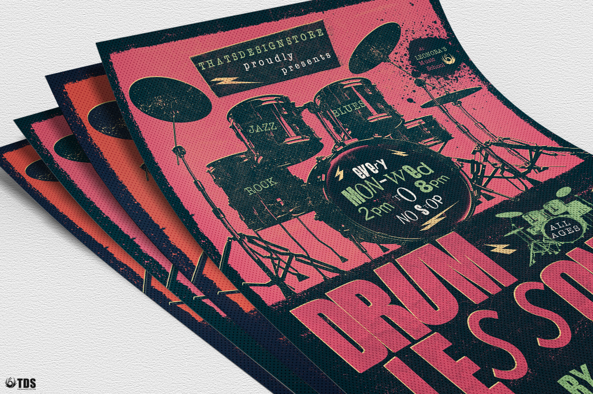 Drum Lessons Flyer Template V2 by Lionel Laboureur for Thats Design ...