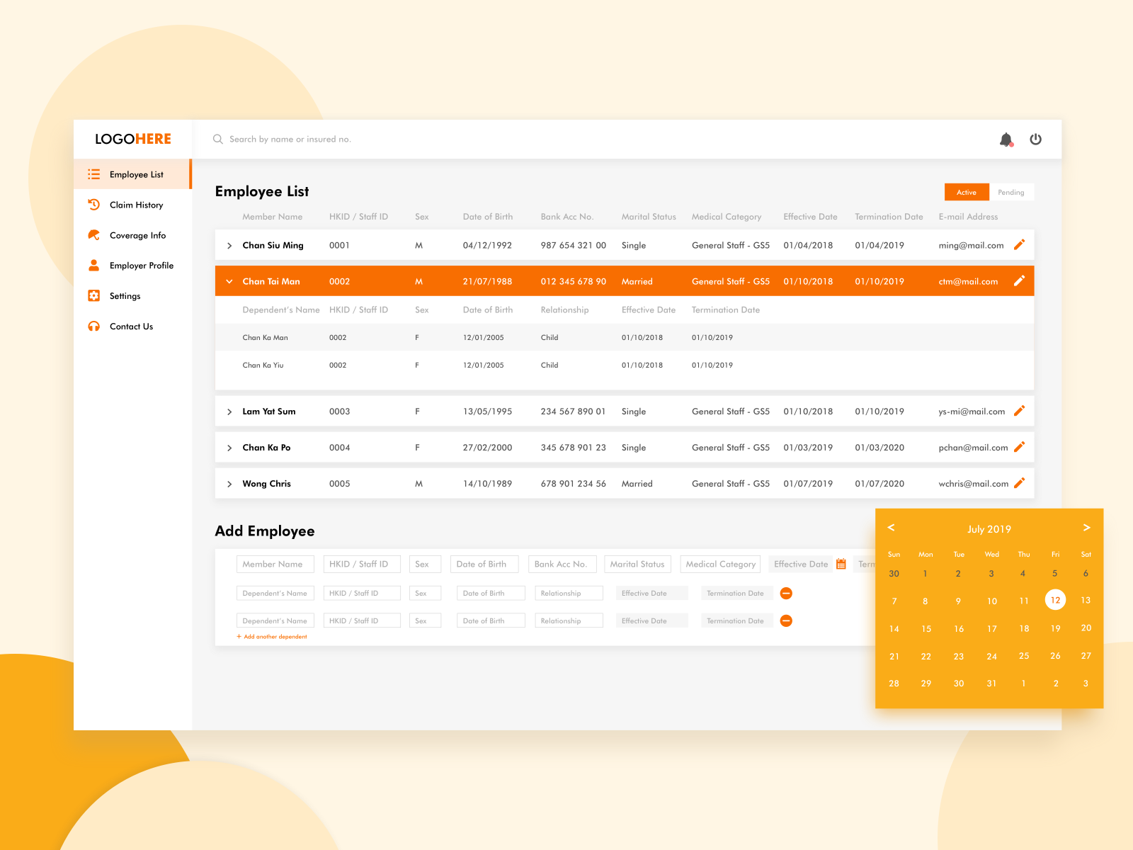 Group Medical Insurance Portal by Winnie Wong on Dribbble