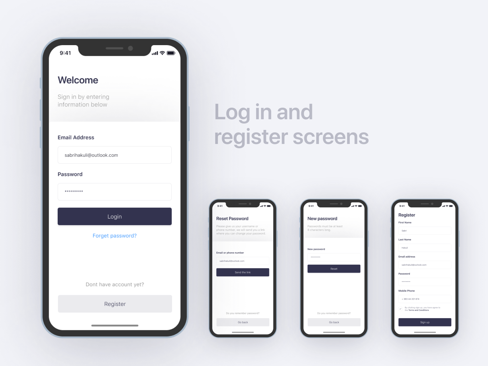 Log in and register screens by Sabri Hakuli on Dribbble
