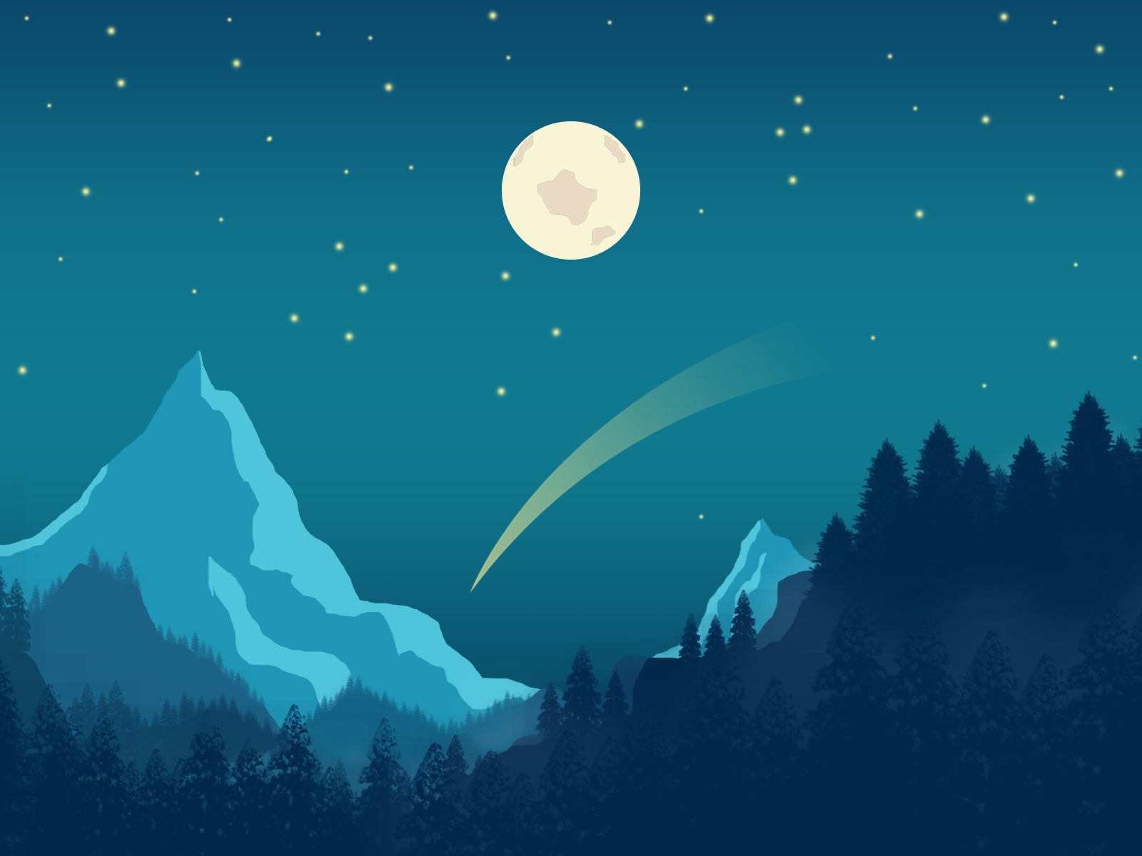 Night flat vector mountain landscape with moon by Sunny Singha on Dribbble
