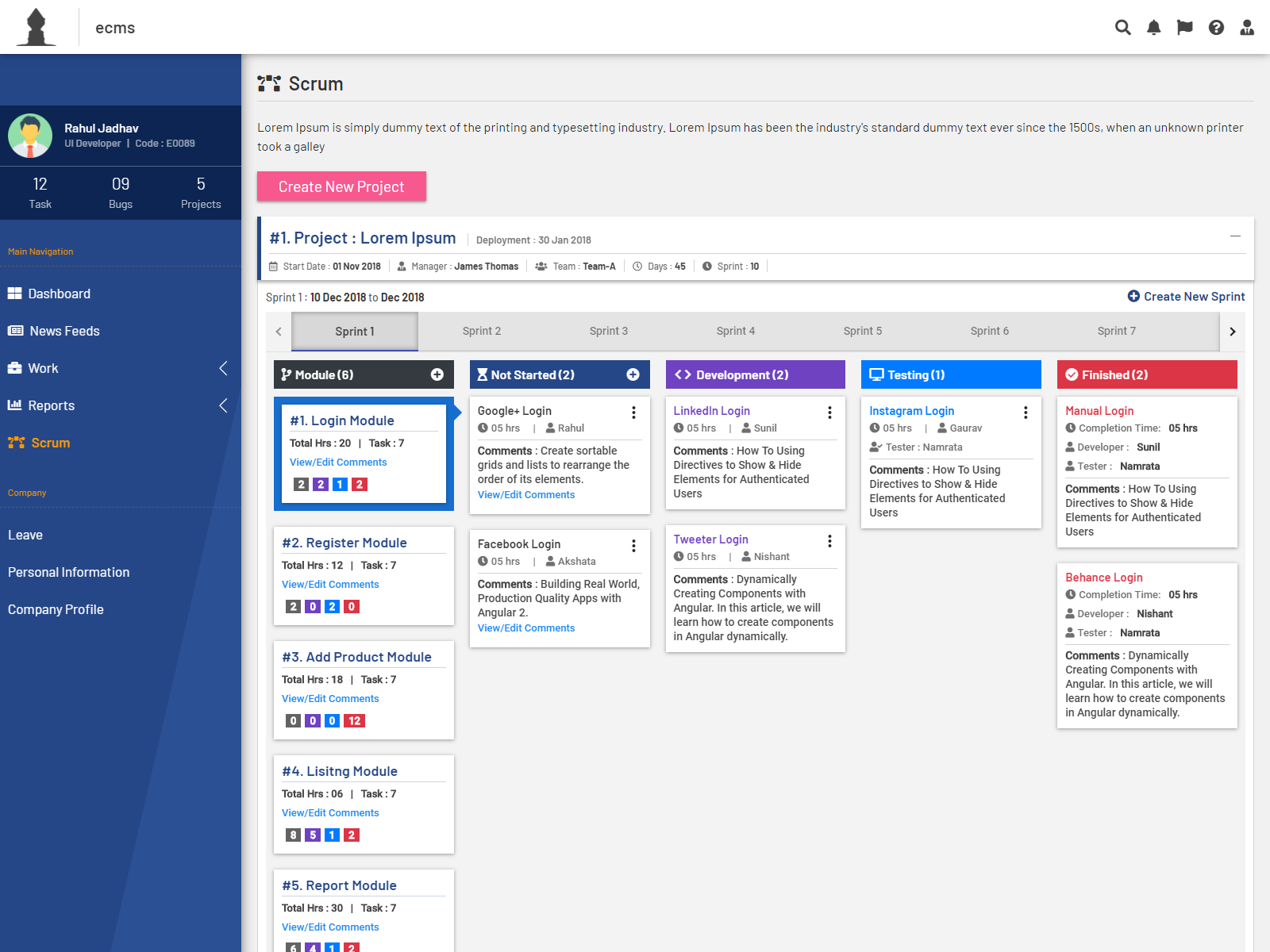 ECMS - Scrum Project View by Rahul Jadhav on Dribbble