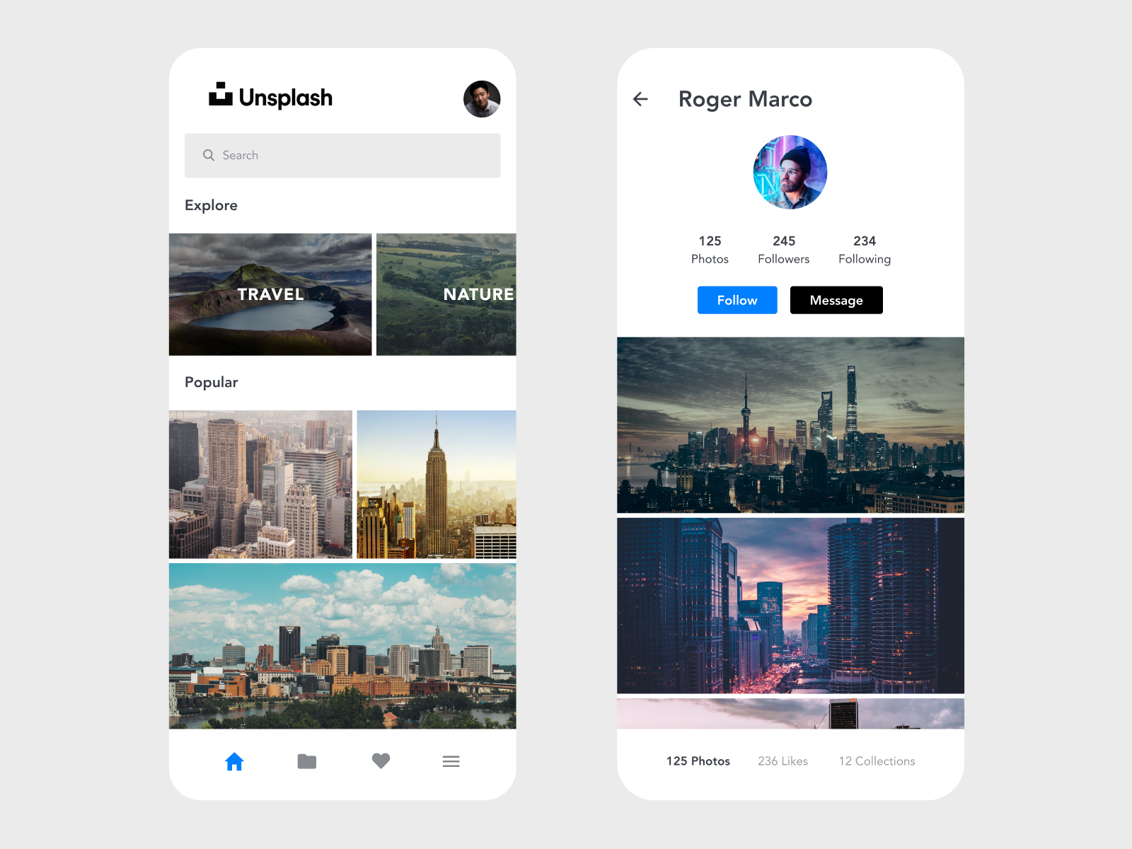 Unsplash App Redesign by Mickael Guillaume on Dribbble
