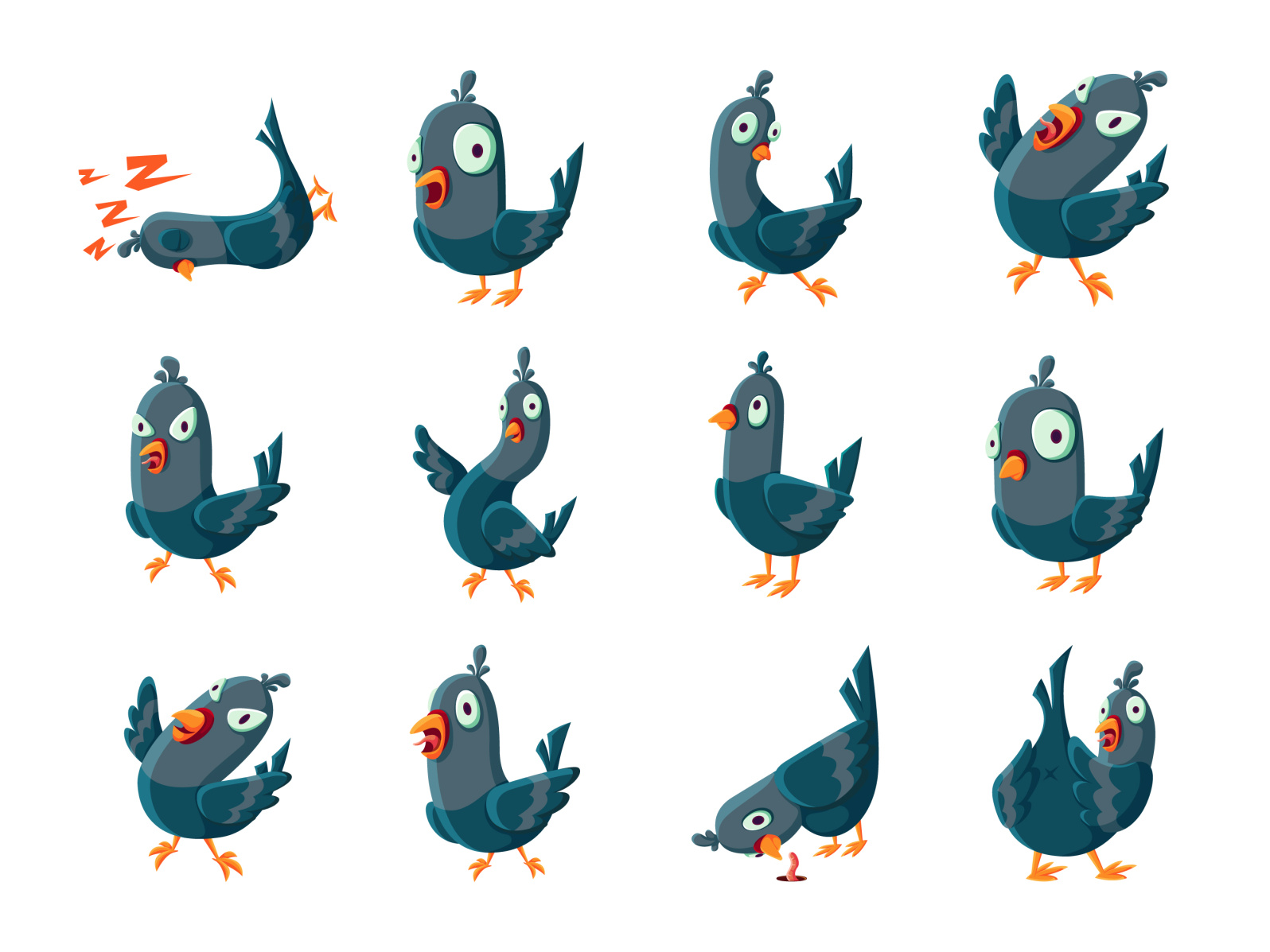 Pigeon character with expression set by iamgi graphics on Dribbble