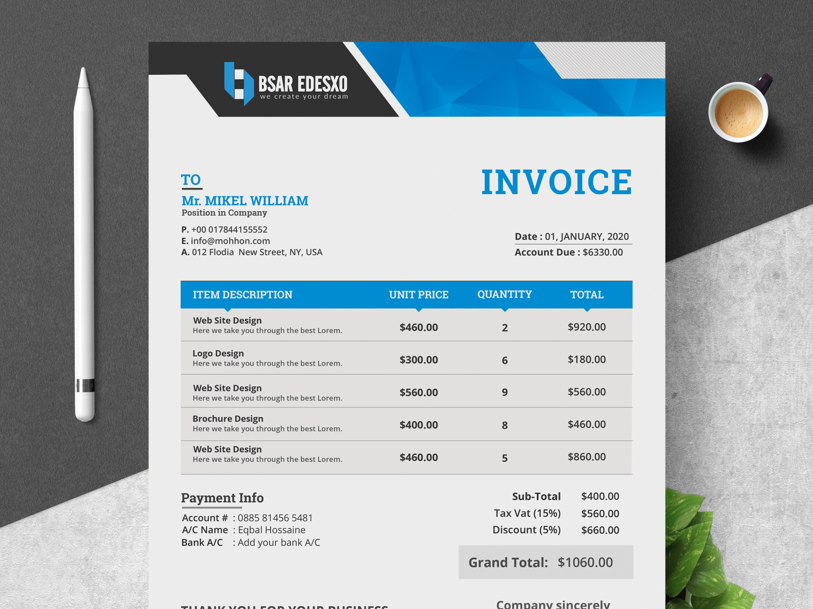 Invoice by Amir Hossain on Dribbble